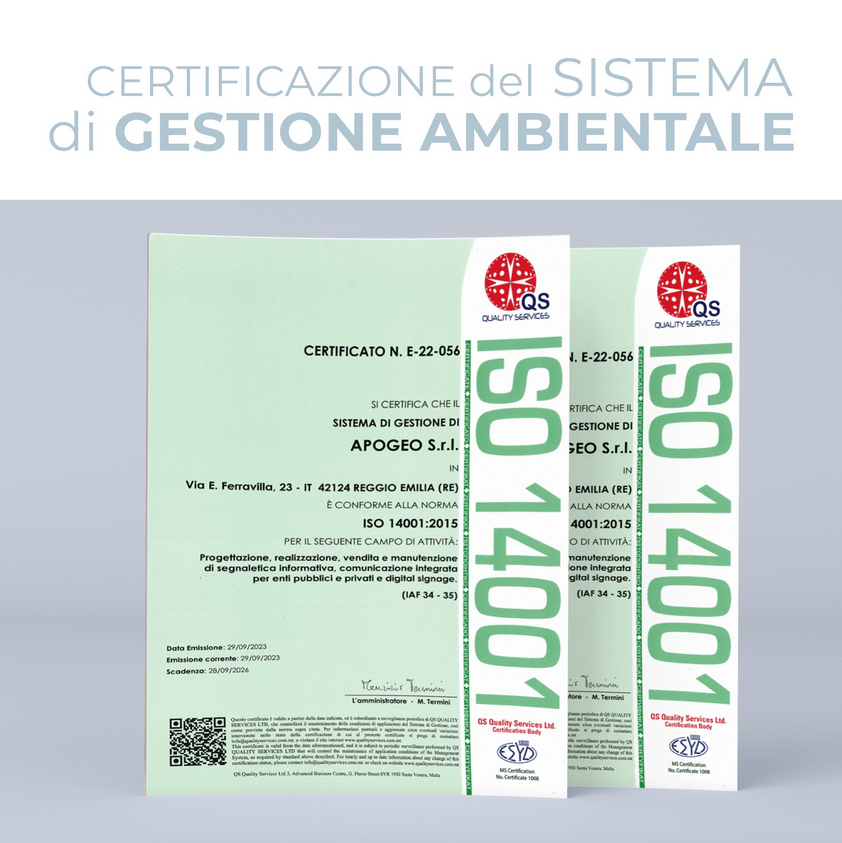 Certificazione ISO 14001: Certificazione del sistema di gestione ambientale - Apogeo